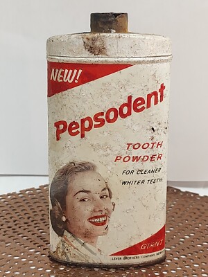 Vintage Giant Pepsodent Tooth Powder Tin with contents Smiling Model 4 ...