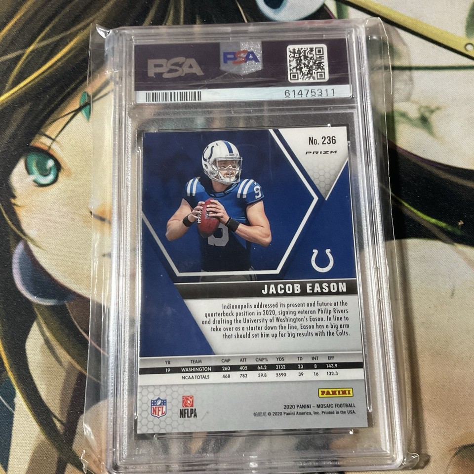 2020 PANINI MOSAIC FOOTBALL RC JACOB EASON REACTIVE GREEN REFRACTOR PSA ...