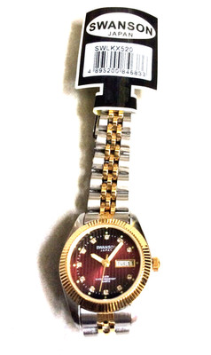 Swanson Women's Watch Round Red Day & Date Dial on Two-Tone Linked Band ...