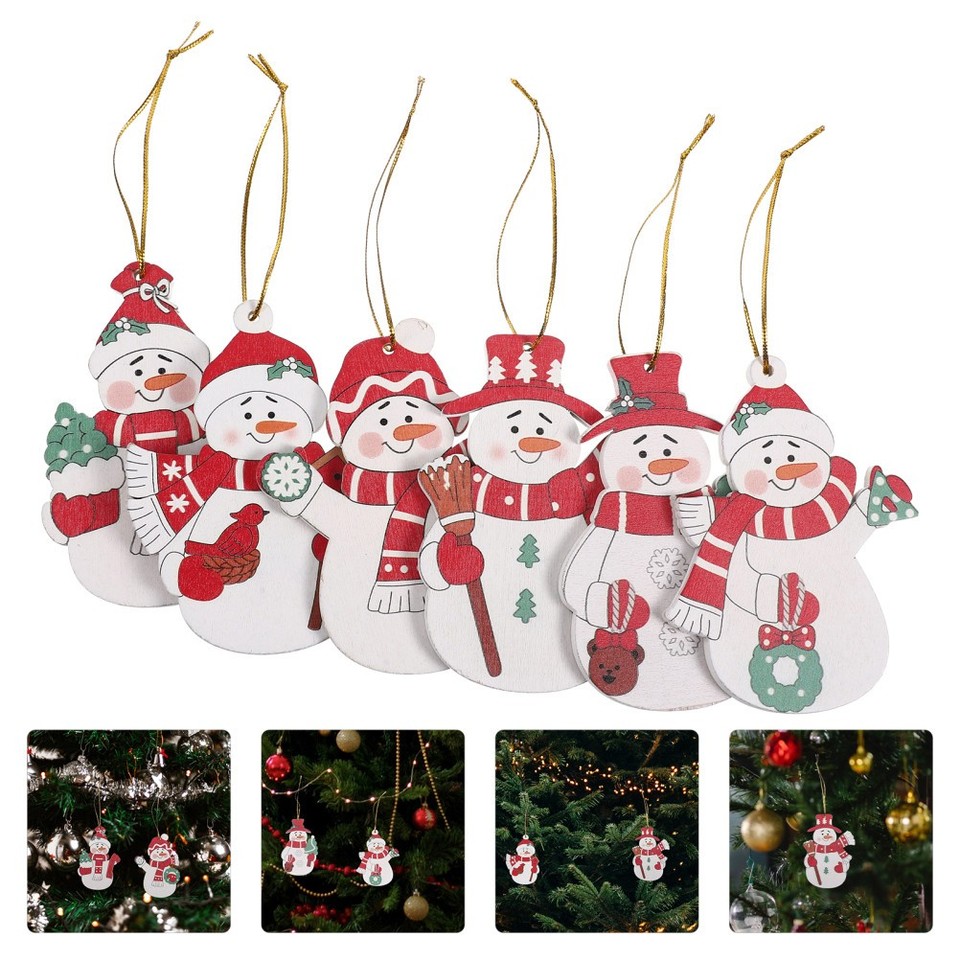 6pcs Christmas Themed Tree Decoration Xmas Wood Hanging Ornaments ...