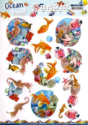 A4 DIE CUT 3D PAPER TOLE DECOUPAGE Push Out Sheet Sea Life Seahorse ...