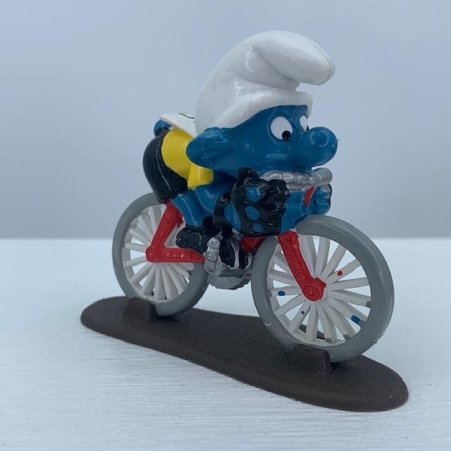 Smurf Riding Bicycle Bike PVC RARE 1979 Figurine Schleich Peyo Cycling ...
