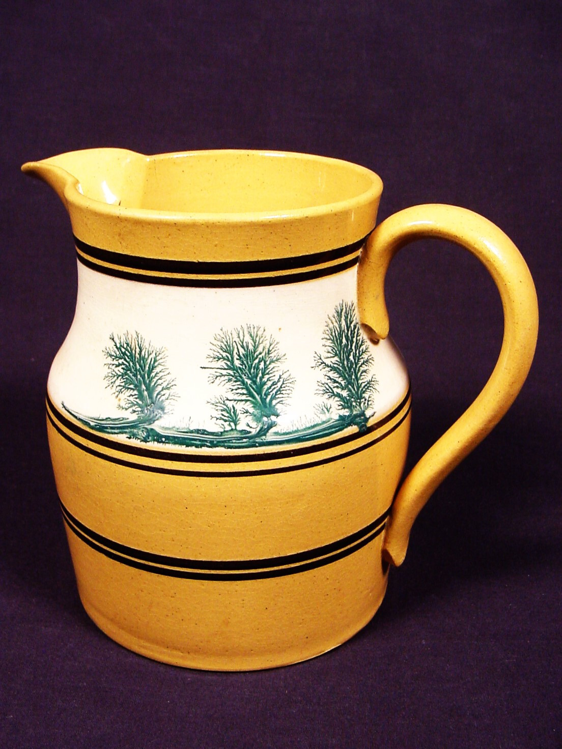 RARE ANTIQUE 1800s GREEN SEAWEED MOCHA PITCHER YELLOW WARE MOCHAWARE ...