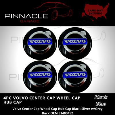 SET OF 4 BLACK & BLUE VOLVO WHEEL RIM CENTER HUB CAPS BADGE EMBLEM ...