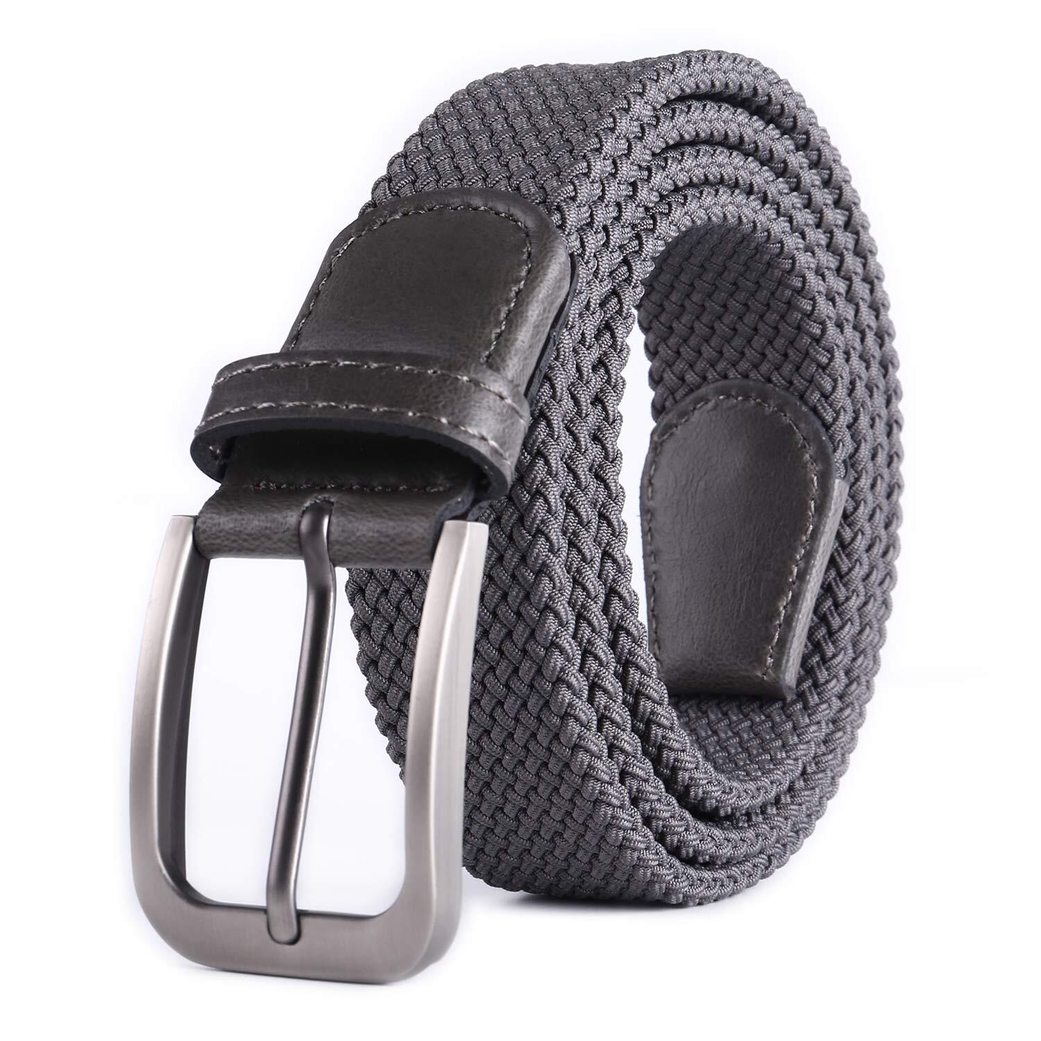 Belt for Men Braided Stretch Belt/No Holes Elastic Fabric Woven Belts ...