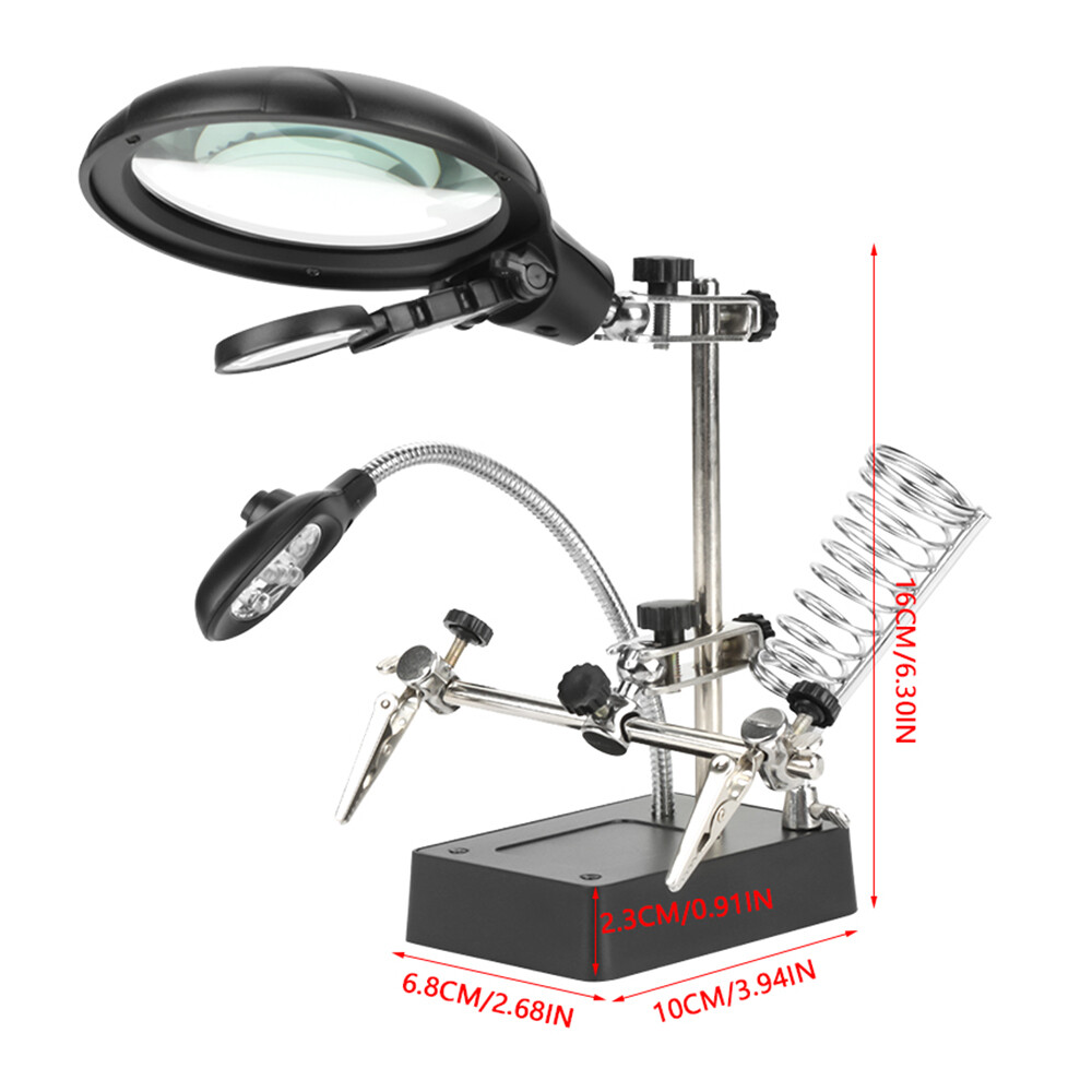 2.5/7.5/10X Magnifier LED Light Lamp Soldering Iron Stand Clamp Third ...