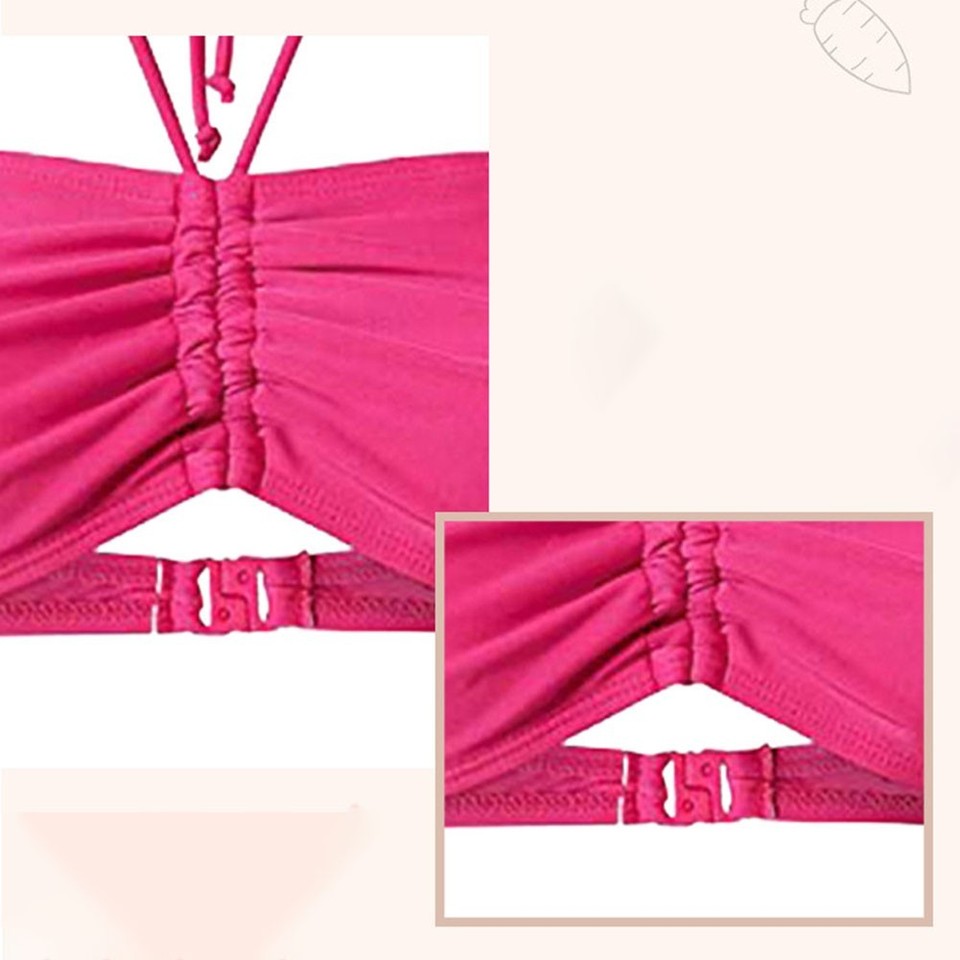 Bandeau Top Bikini Halter Neck Bra Moderate Elasticity Solid Color ...