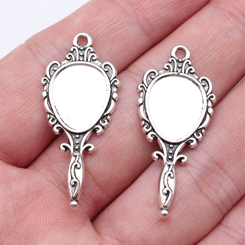 100 Pcs Tibet Silver Mirror Frame Charms Pendants 36X16MM Diy Crafts ...