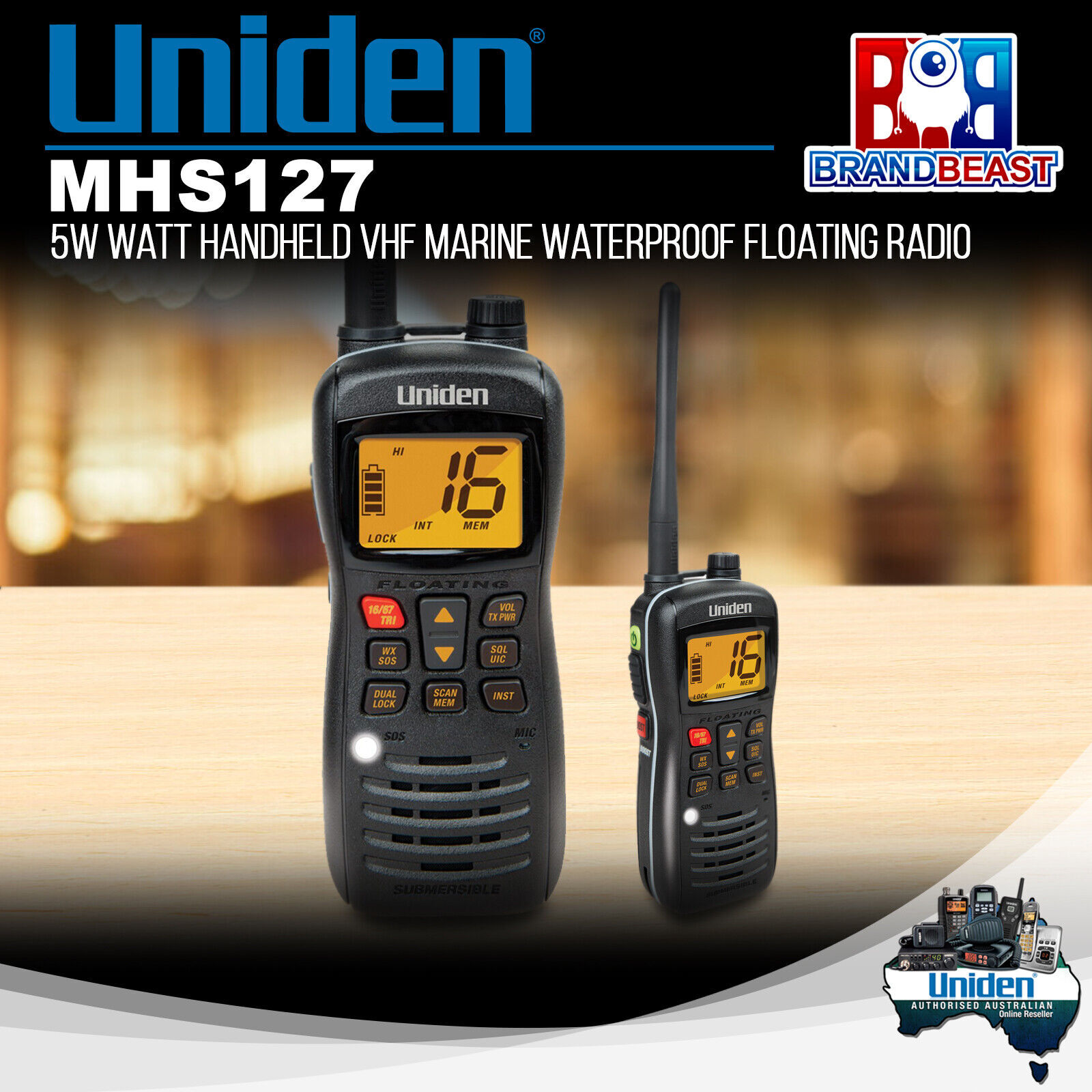 Uniden MHS127 5W Watt Handheld VHF Marine Waterproof Floating Radio ...