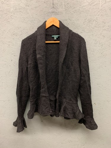 Lauren Ralph Lauren Mohair Blend Cardigan Medium Gray Ruffle Hem Open ...
