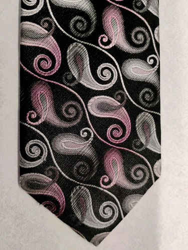 Mario Borelli Silk Necktie 3"x50" Black Pink Silver Paisley Tie | eBay