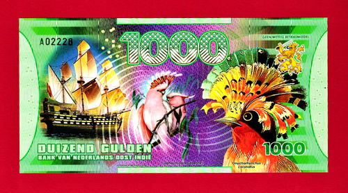COLORFUL 1000 DUIZEND GULDEN NETHERLANDS INDIE POLYMER UNC NOTE BIRD ...