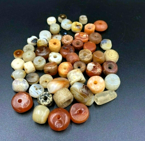 OLD BEADS Antique Banded Agate Amulet Necklace Ancient Himalaya ...