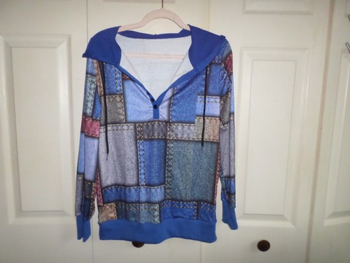 TEMU - NWT - Patchwork Print Pullover Drawstring Hoodie - M ...