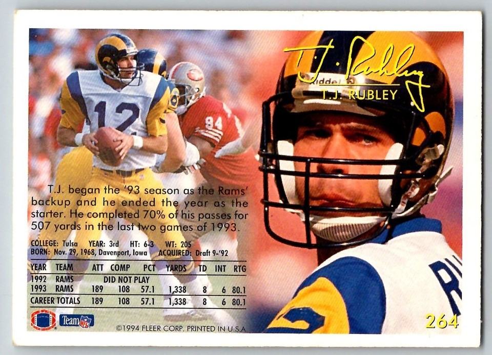 1994 FLEER T.J. RUBLEY RC LOS ANGELES RAMS #264 | eBay