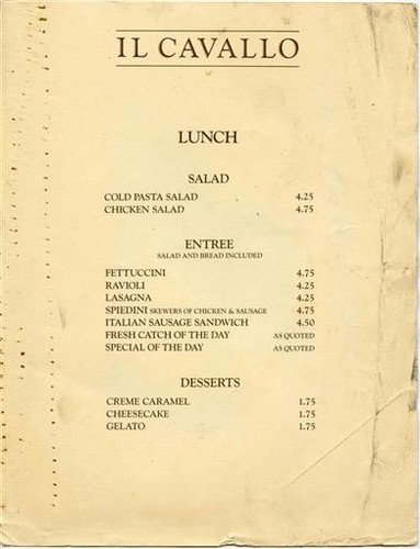 Il Cavallo Italian Restaurant Lunch Menu | eBay