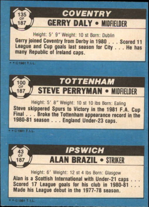 1981-82 Topps English League - #43-100-135 Steve Perryman, Gerry Daly ...