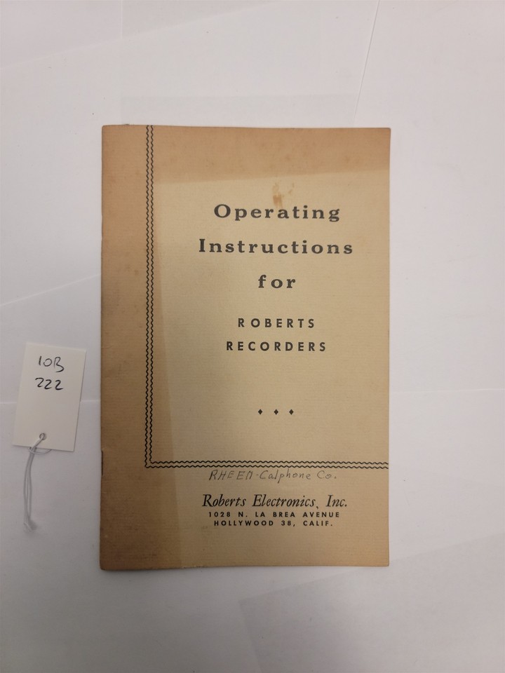 Operating Instructions and Parts List for Roberts Recorders | eBay