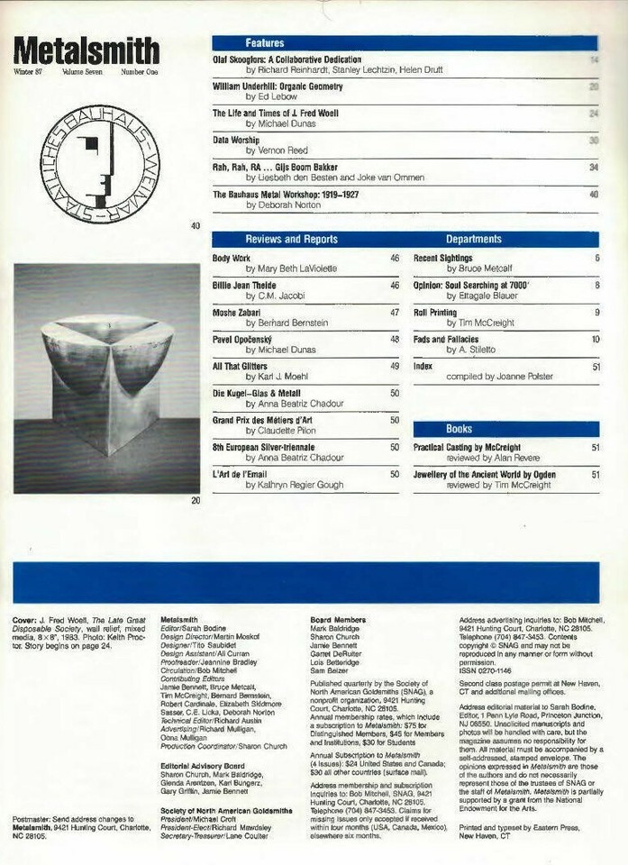 METALSMITH Magazine Winter 1987 Jewelry Design Metal Arts | eBay
