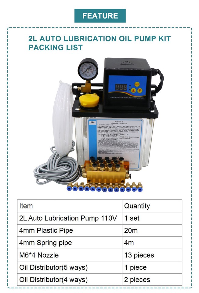 2L CNC Lubrication Pump Solenoid Oiler Kit 110V Pressure Guage for CNC ...