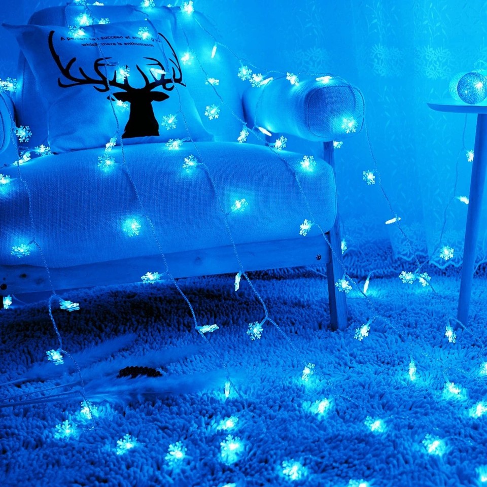 20ft Blue Snowflake LED String Lights Battery Operated Waterproof ...