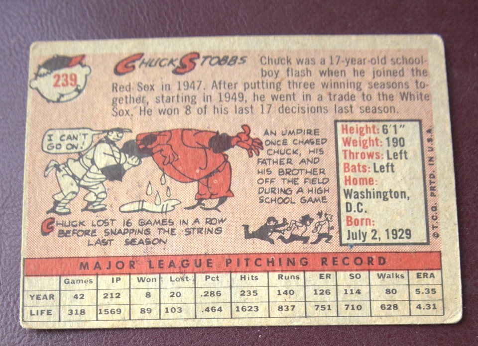 1958 Topps Chuck Stobbs (Washington Senators) #239 VG | eBay