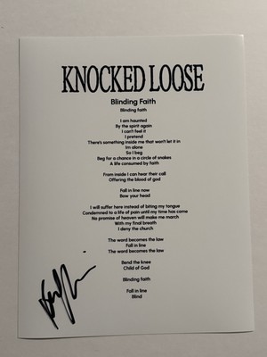 BRYAN GARRIS SIGNED LYRIC SHEET AUTOGRAPHED KNOCKED LOOSE BAND LEAD ...