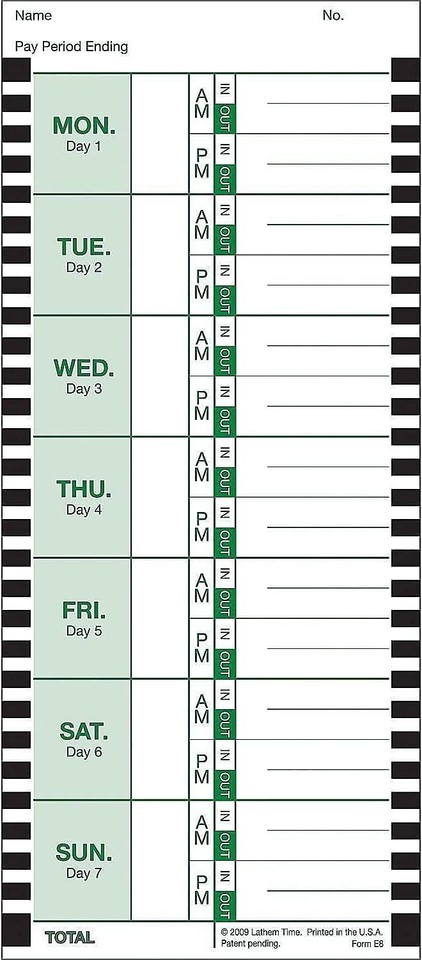 Lathem Weekly Employee Time Card Pack, 100 8 1/2 x 3 3/4 inches, White ...