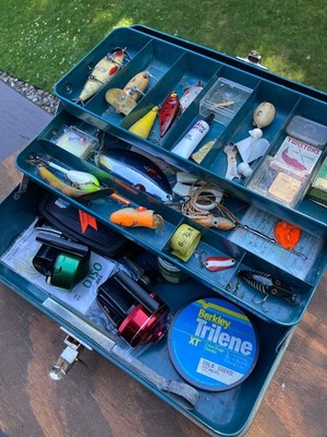Vintage Metal Union Tackle Box Full Fishing Reels Baits Lures | eBay