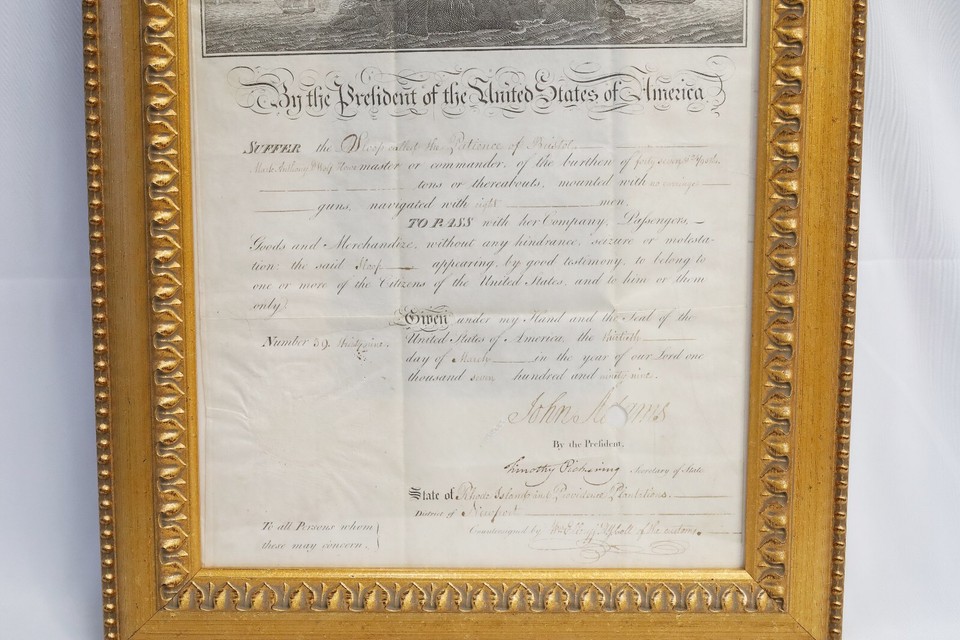 Ship's Passport Signed by President John Adams , Sec. of State Timothy ...