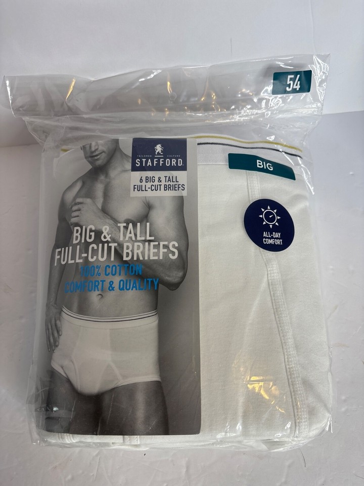 Stafford 6 Pack 100% Cotton Full Cut Briefs 44 White Underwear Mens B42 ...
