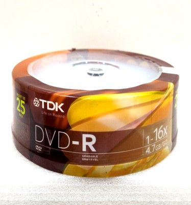 TDK DVD-R 4.7GB 120 Minutes 16X Recordable DVD-R 25-Pack DISCS BRAND ...