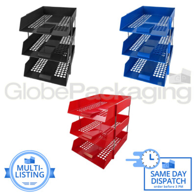 LETTER FILING TRAYS IN/OUT + RISERS - COMPLETE SETS *ALL COLOURS ...