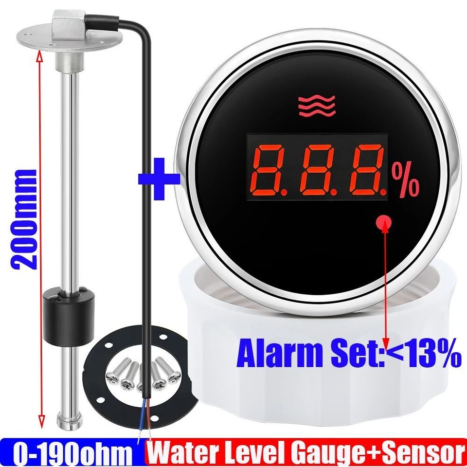 52mm Digital Water Level Gauge Red Light 0-190 Ohm Sensor Tank Meter ...