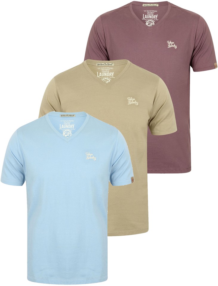 Tokyo Laundry Men's T-Shirt 3 Pack Cotton Short Sleeve Top Plain Gym ...