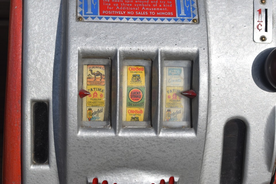 Vintage 1930s Sparks 1 Cent 3 Reel Cigarette Trade Stimulator Slot ...