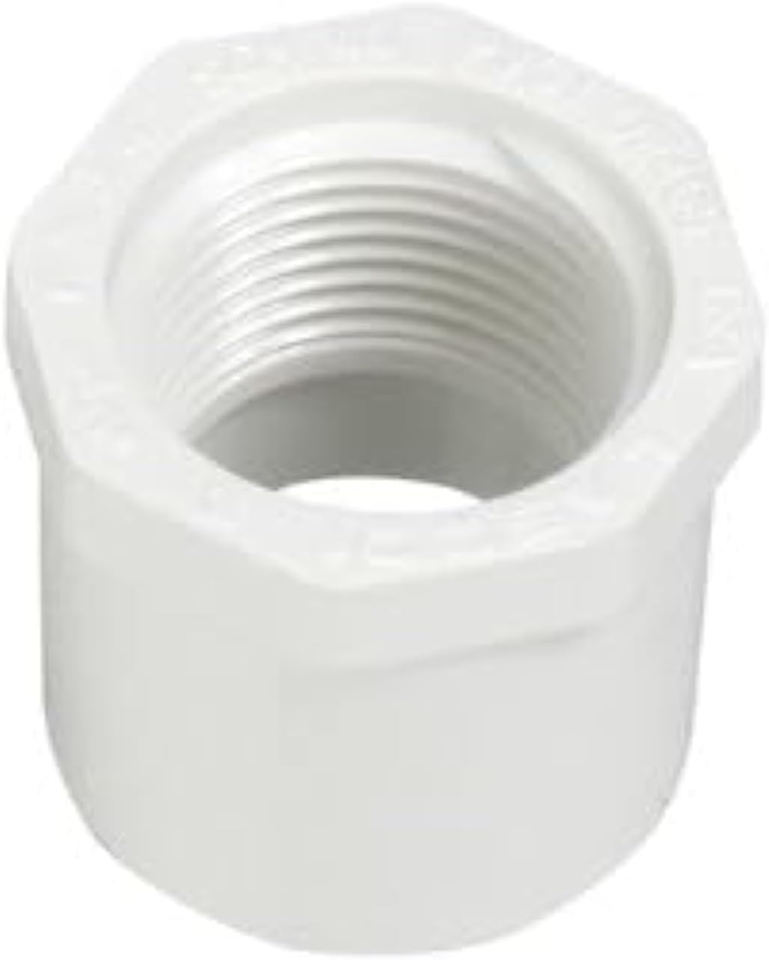 White PVC Reducing Bushing - 1 Inch Spigot X 3/4 Inch FNPT Female Pipe ...