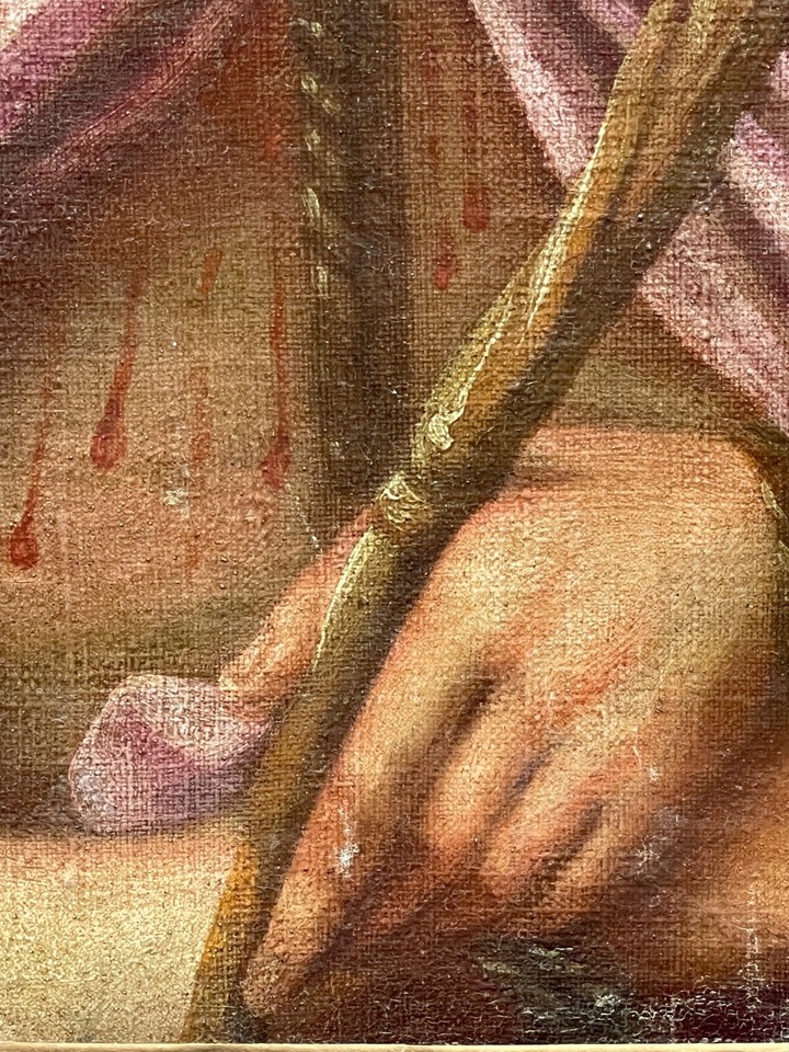 17th ANTIQUE ECCE HOMO OIL CANVAS Jesus Christ Crown of Thorns Purple ...