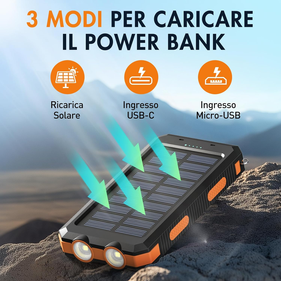 Powerbank Solare Da 26800 Mah, Power Bank Solare Impermeabile, Porta ...