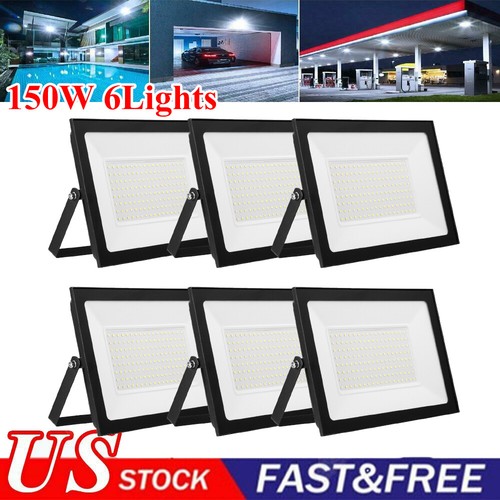 6x 150W LED Flood Light Outdoor Spotlight Cool White Garden Security ...