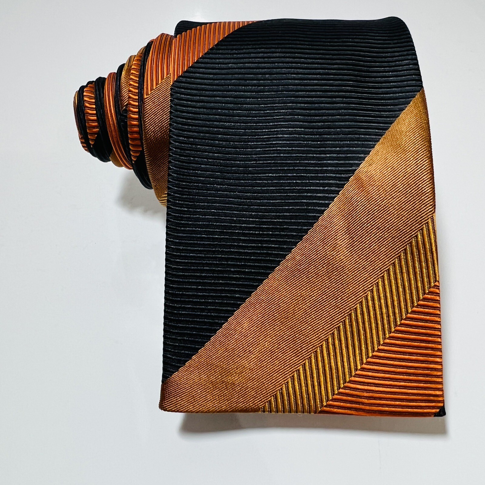 Rare Alexander Shields Orange/Black/Gold Flat End Repp Silk Tie 54x3 ...