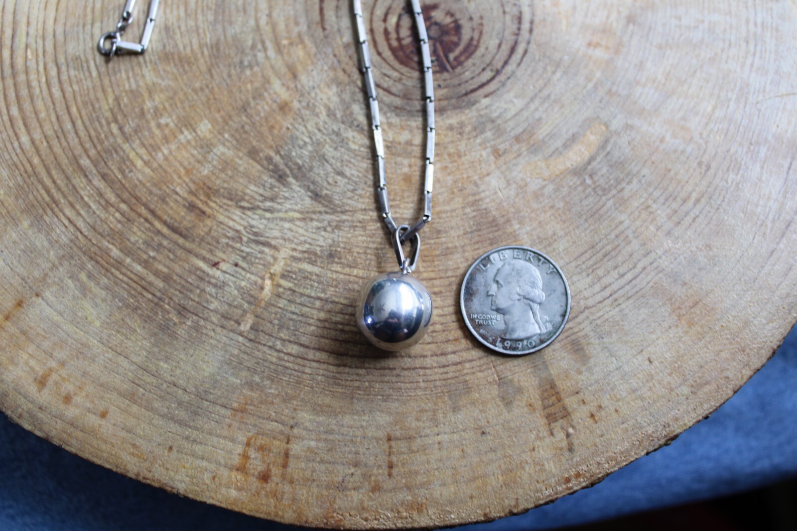 Sterling Silver Puffed Round BALL Chime Pendant & Ste… - Gem