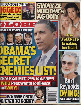 Globe Magazine Barack Obama Patrick Swayze Burt Reynolds Whitney ...