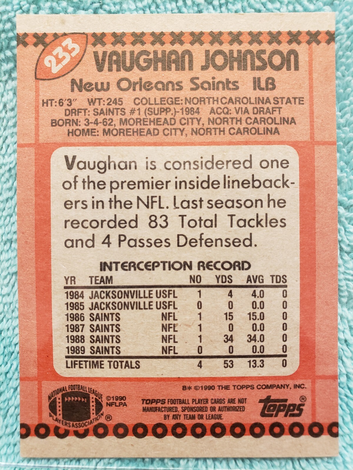 1990 Topps - #233 Vaughan Johnson for sale online | eBay