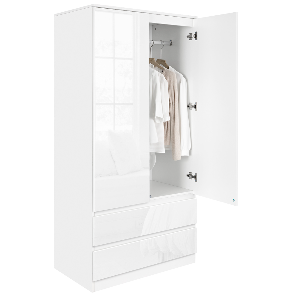 High Gloss 3 Door 2 Drawers Wardrobe With Shelves Storage Bedroom ...