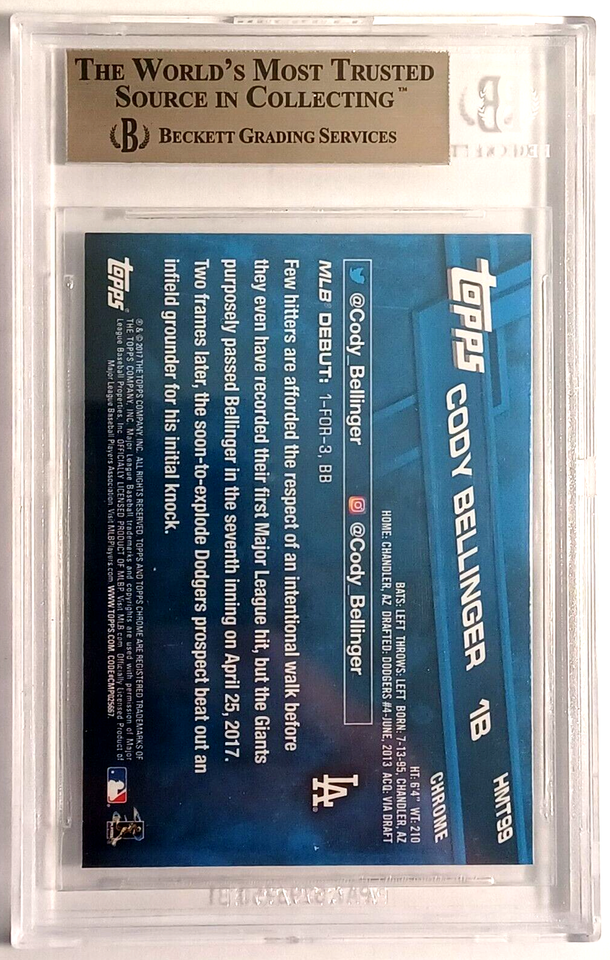 2017 TOPPS CHROME UPDATE CODY BELLINGER #HMT99 RC ROOKIE CARD BGS 10 🔥🔥 ...