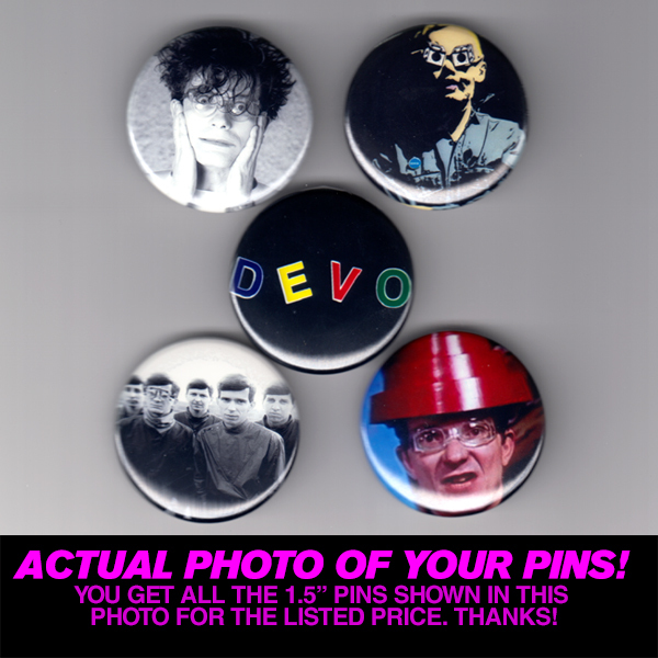 DEVO - 1.5" PINS / BUTTONS (gig poster badge lp new wave mark ...