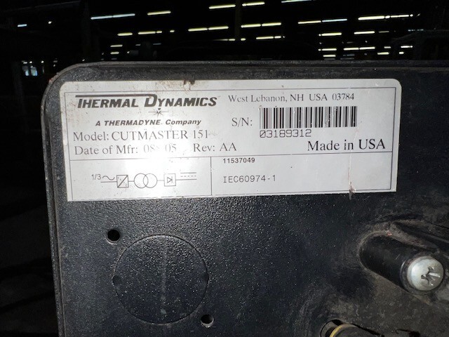 THERMAL DYNAMICS PLASMA CUTTER CUTMASTER 151 1-1/4" CUT CAPACITY 25-100 ...