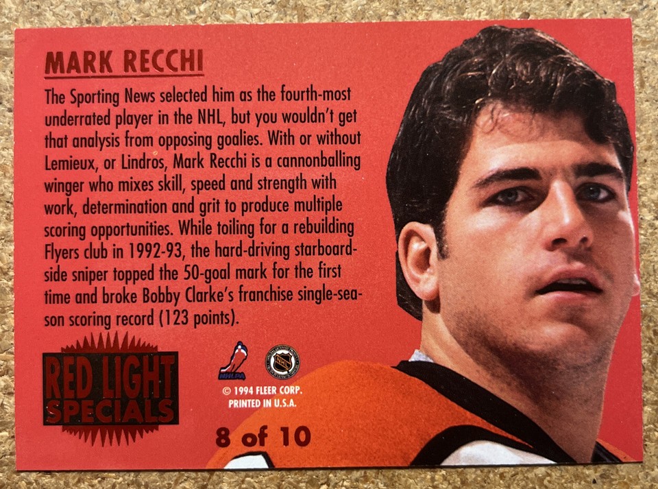 1993-94 Fleer Ultra Red Light Specials Mark Recchi #8 Philadelphia ...