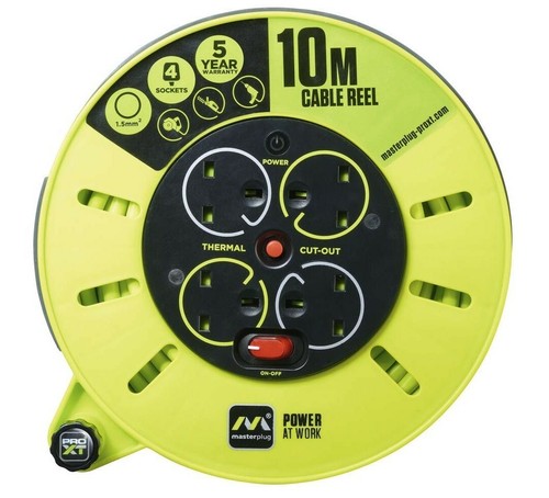 Masterplug Pro XT 10 m 4 Gang Medium Cassette Cable Reel with Switch ...
